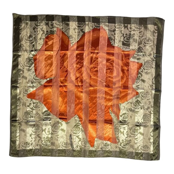 Accessories | Vintage Rose Print Sheer Scarf Oversized Burnt Orange ...